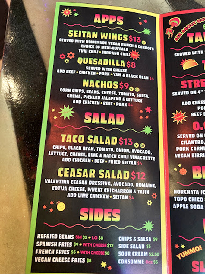 The menu reads like a love letter to Mexican street food. Each item promises a flavor adventure that'll have you planning your next visit before finishing your first bite.