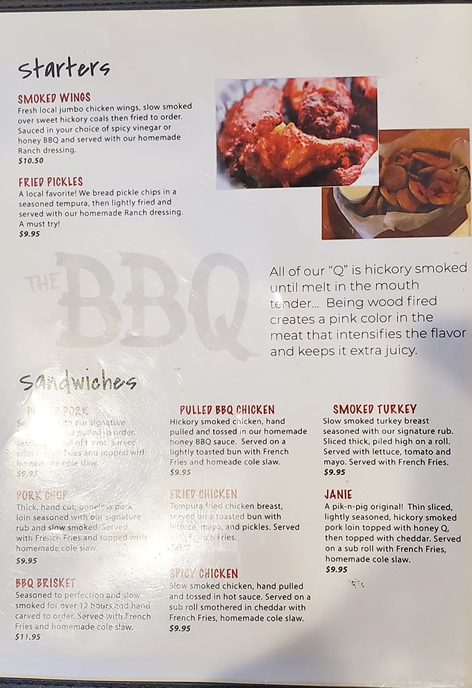 A menu that doesn't need fancy fonts or pretentious descriptions&mdash;just the honest promise of hickory-smoked perfection that speaks directly to your soul.