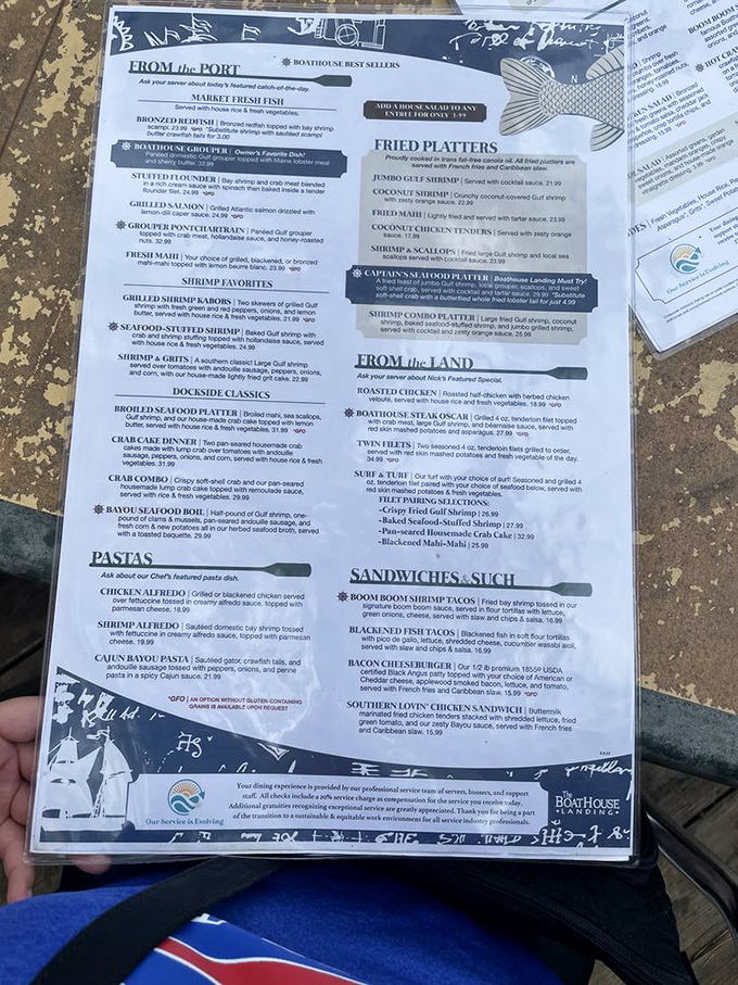 This menu isn't just a list of dishes – it's a treasure map to seafood nirvana. X marks the spot at "Shrimp Favorites."