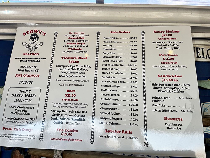 A menu that reads like a love letter to the sea&mdash;Treasure Chests, Boats, and Combos that would make Neptune himself place an order.