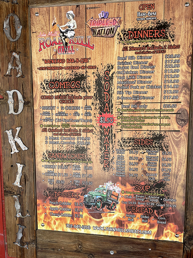This wooden menu board tells a delicious story—each item a chapter in the great American barbecue novel that's about to unfold on your plate.