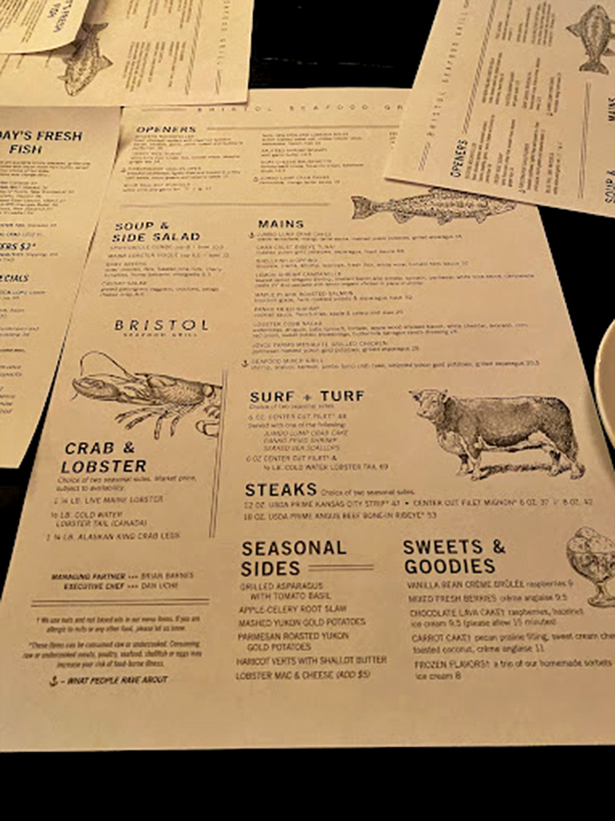 The menu reads like a love letter to the ocean, with illustrations that remind you good seafood is worth traveling for&mdash;even in landlocked Kansas.