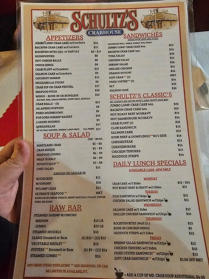 This menu isn't just a list&mdash;it's a treasure map to Maryland's finest seafood bounty. The hardest part is choosing just one thing.