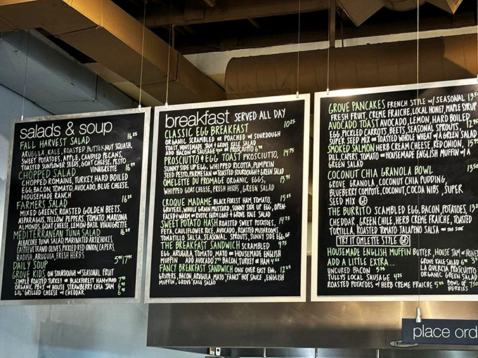 The chalkboard menu reads like a love letter to breakfast enthusiasts—each item promising a different path to morning bliss.