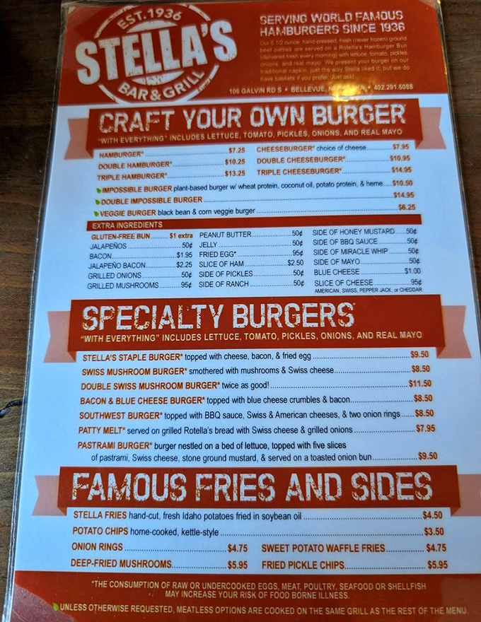 This menu isn't just a list of options; it's a roadmap to burger nirvana with choices that'll make your decision-making circuits short-circuit.
