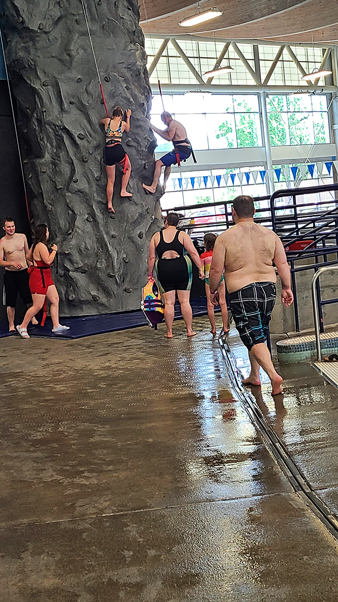 Who needs the Pacific Crest Trail when you can scale this indoor rock face? The climbing wall offers thrills without the wilderness permits.