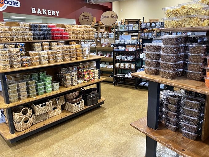 Shelves stacked with colorful treats create an edible art gallery where self-control goes to die and diet plans are forgotten.
