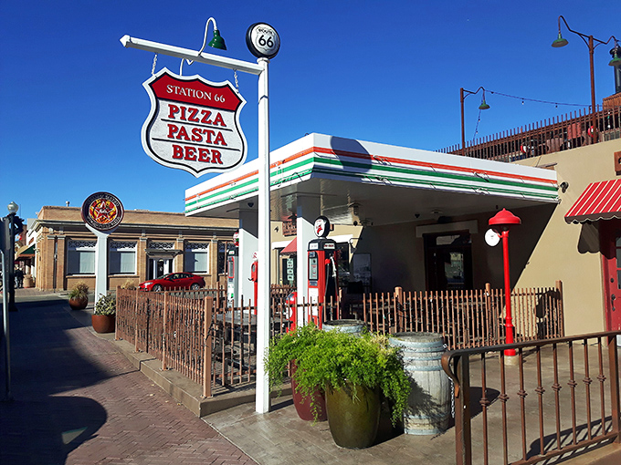 Who knew an old gas station could make me this hungry? Station 66 proves good things come in repurposed packages&mdash;pizza, pasta, and cold beer in Route 66 style.