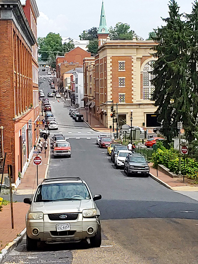 Perspective is everything! From this vantage point, Staunton's main thoroughfare reveals layers of history stacked like a perfectly executed architectural layer cake.