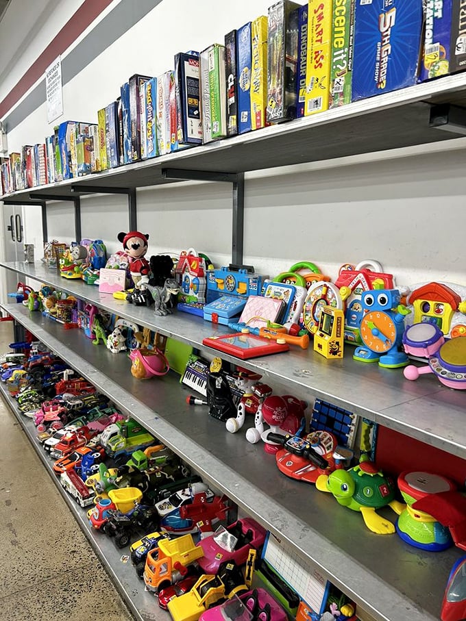 Board games and toys from every era await new homes. That Mickey Mouse might have stories to tell from 1992!