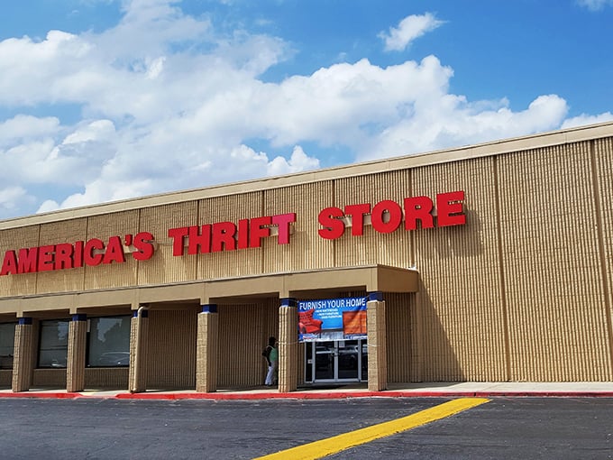 America's Thrift Store announces itself with no-nonsense confidence—the retail equivalent of "come as you are, leave with treasures."