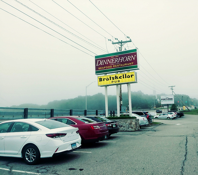 The Bratskellar sign looms like a beacon for the pizza-obsessed, promising refuge from tourist traps and mediocre meals.