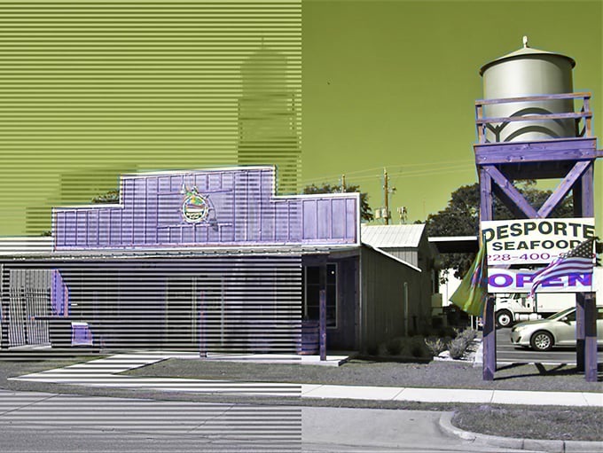 Desporte's wooden facade and water tower sign scream "authentic Gulf Coast" before you even taste the seafood.