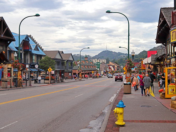 Gatlinburg's main strip is where mountain charm and vacation excitement collide in a delightful explosion of alpine-meets-carnival architecture.