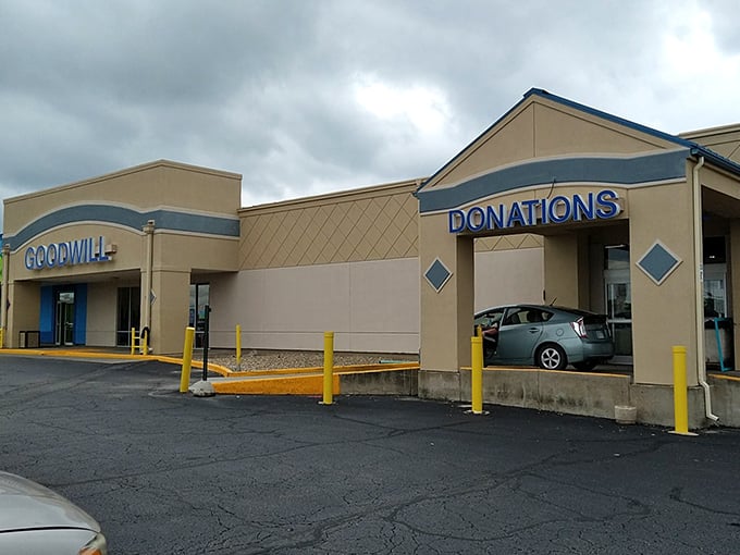 Goodwill's iconic blue signage &ndash; the North Star for bargain hunters navigating the secondhand galaxy.