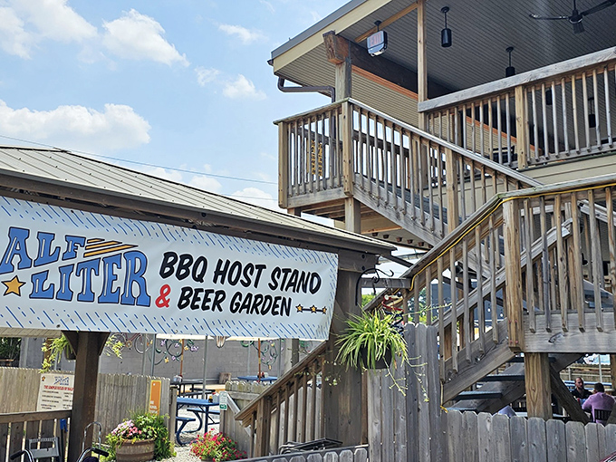 Half Liter's beer garden looks like the setting for the barbecue party of your dreams. Just add friends and wet wipes.