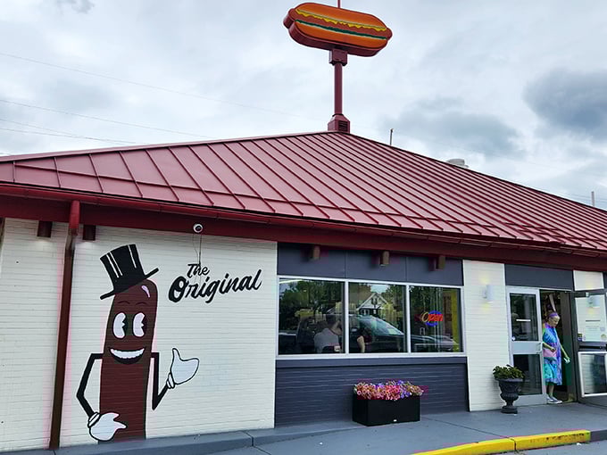 The Hot Dog Shoppe's cheerful exterior and cartoon mascot hide a serious commitment to hot dog perfection.