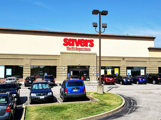 Savers stands like a red-signed beacon of thrifting possibility in this unassuming strip mall location.