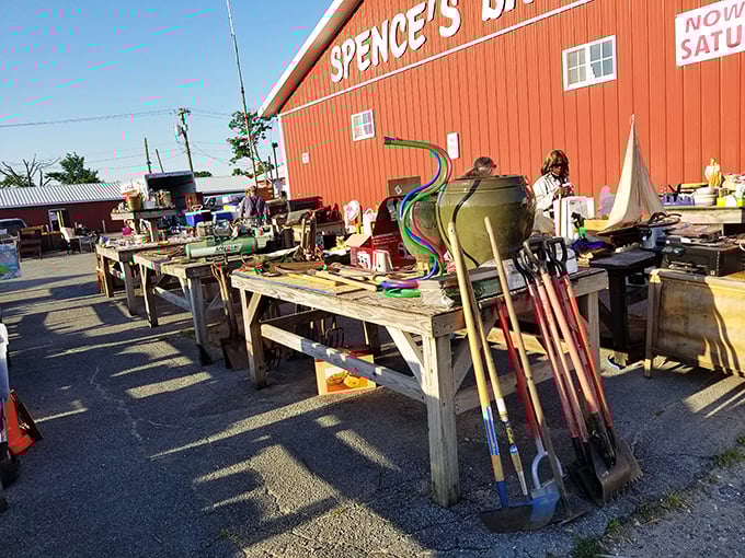 Spence's Bazaar outdoor displays – where garden tools find new homes and weekend warriors find new projects.