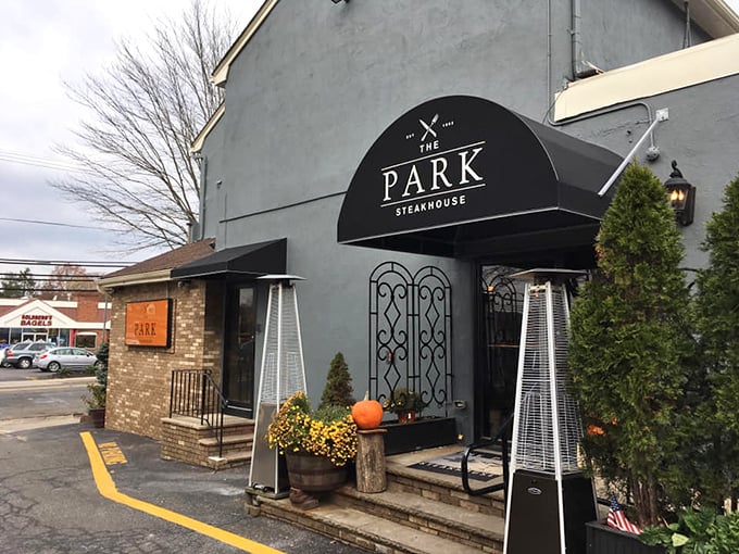 The Park Steakhouse's understated entrance&mdash;where New Jersey's carnivores plot their delicious revenge against salad pushers.