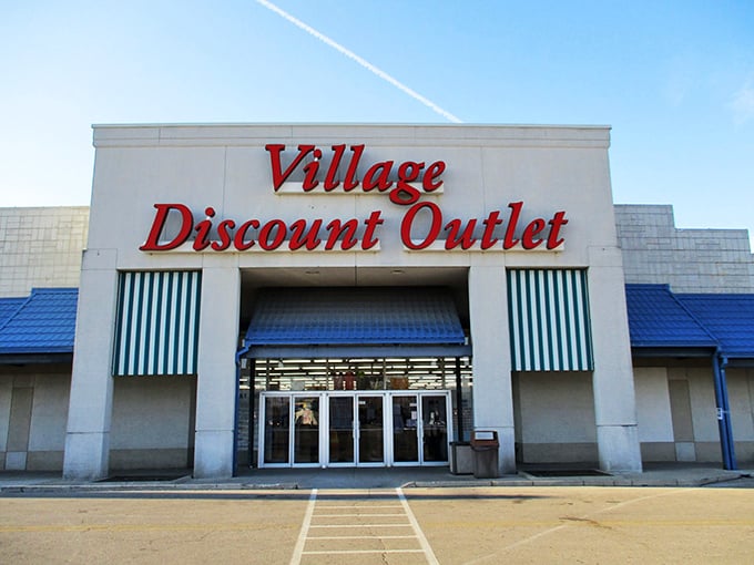 Village Discount Outlet's blue-and-white striped awnings are like racing stripes for your shopping cart&mdash;you'll be zooming through aisles of bargains in no time.