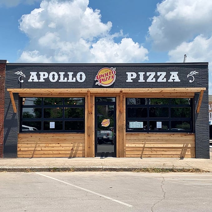This black-and-wood facade houses pizza that's out of this world&mdash;the name Apollo is no coincidence.