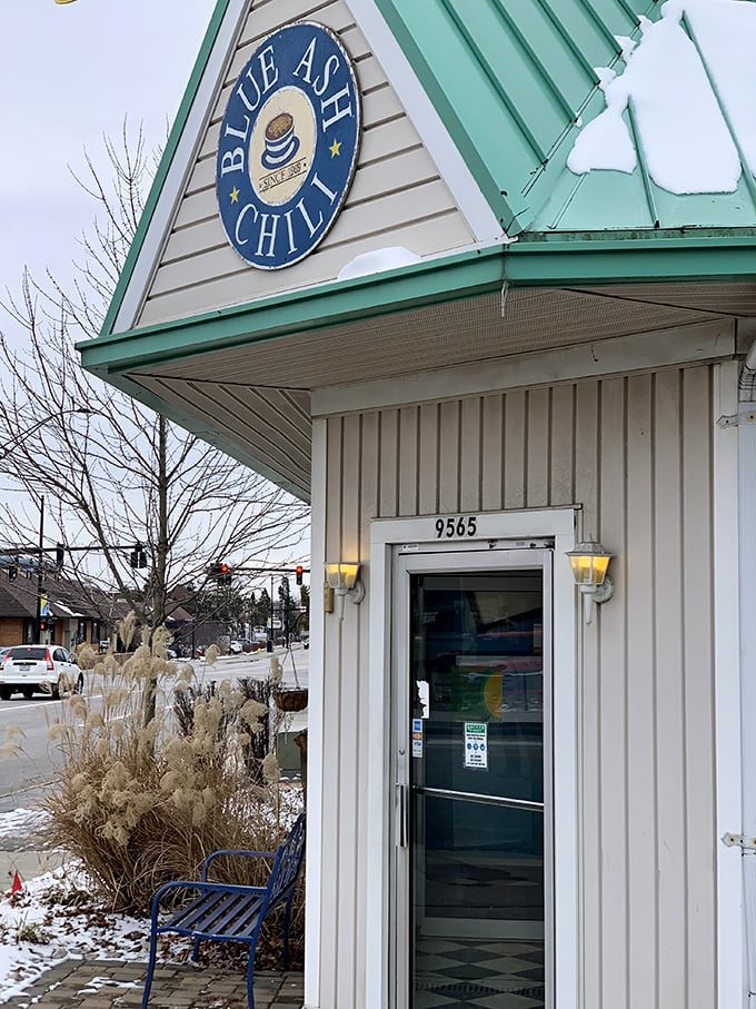 Snow-capped with cheese in winter, this cozy chili haven looks like a postcard from comfort food heaven.