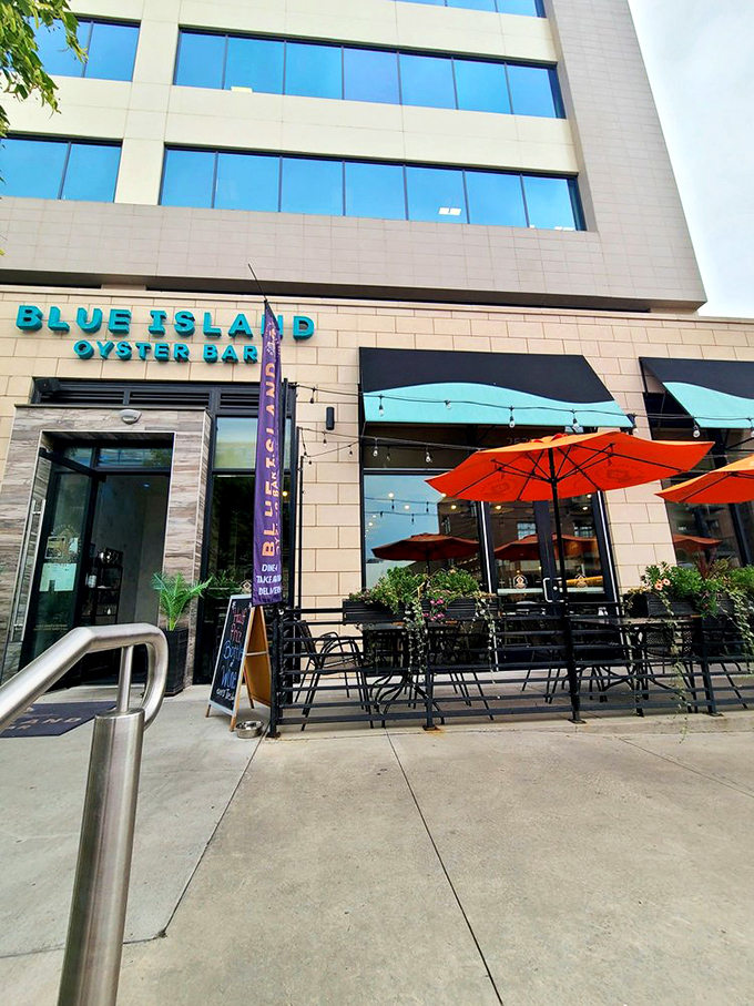 The sleek, modern facade of Blue Island houses some of the freshest oysters this side of the Continental Divide.