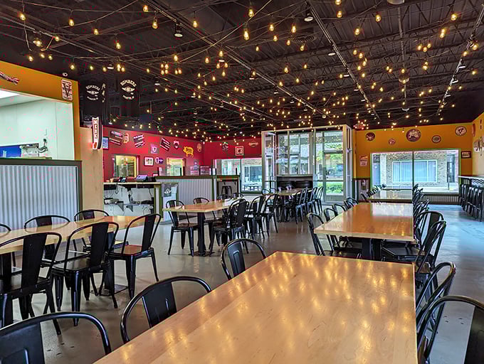 Bombers BBQ's industrial-chic interior with string lights creates the perfect backdrop for meat that's about to become your new obsession.