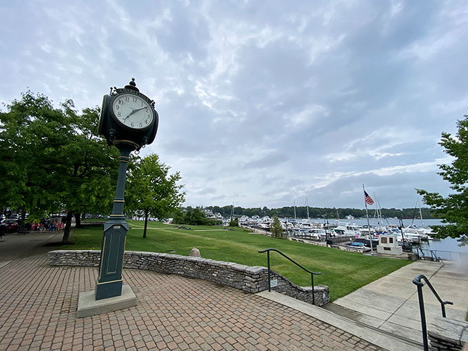 The vintage clock stands sentinel over Charlevoix's waterfront park. Time seems to slow down when surrounded by this much natural beauty.