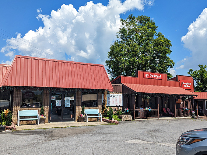 Red roof, wooden walls, and the promise of something called a "Dip Dog"&mdash;some places just scream "detour worthy!"