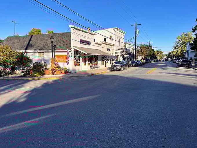 The colorful storefronts of Fish Creek practically wink at you as you stroll toward the water. Resistance to their charm is futile. 