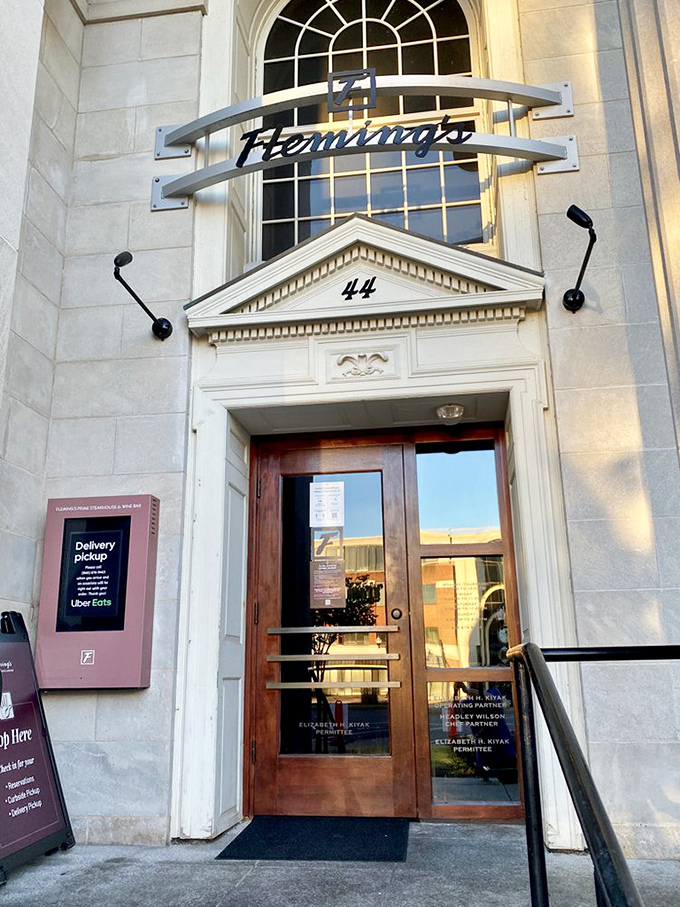 The elegant entrance promises a sophisticated steak experience. Like a tuxedo for your taste buds.