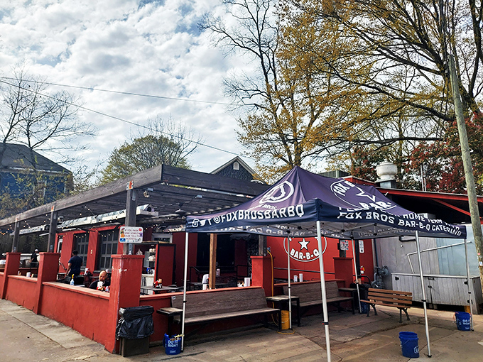 Fall colors and fall-off-the-bone ribs. Fox Bros' autumn exterior is just the seasonal wrapper for year-round barbecue excellence.