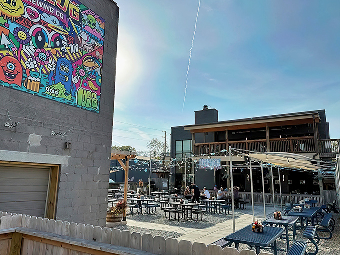 That colorful mural next to Half Liter's outdoor seating area is basically saying, "Fun happens here. Bring your appetite."