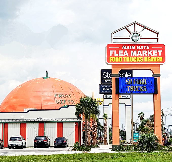 The giant orange dome at Main Gate stands like Florida's answer to the Taj Mahal of tchotchkes and tasty treats.