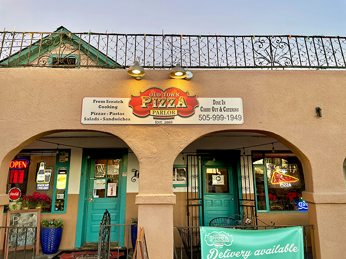 Those turquoise doors aren't just pretty &ndash; they're portals to pizza paradise tucked into Old Town's historic charm.