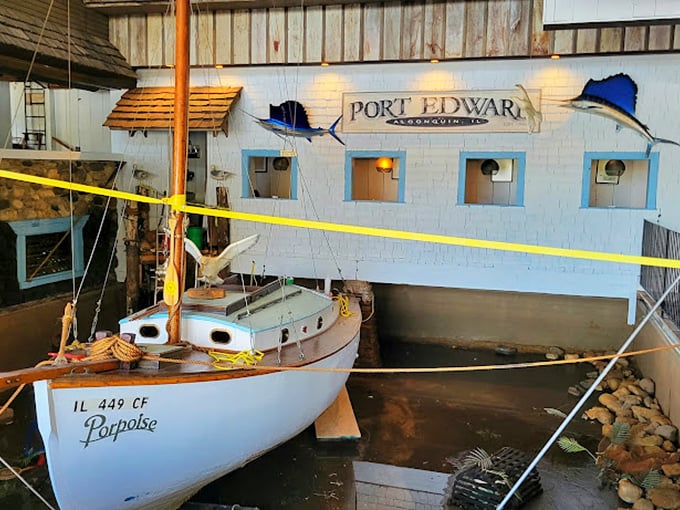 Where else can you dine next to an actual boat while enjoying lobster that tastes like it just arrived from Maine?