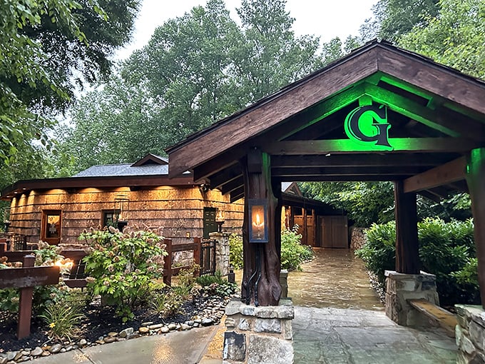 Evening lights transform this Gatlinburg gem into a glowing seafood sanctuary where mountain air somehow makes ocean fare taste even better.