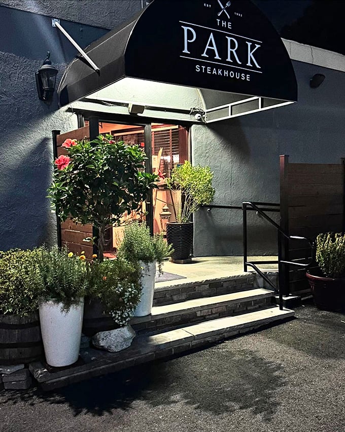 Evening transforms this doorway into the portal to a world where vegetables know their place: on the side.