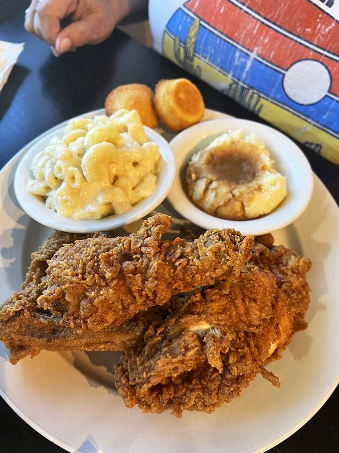 Golden-brown perfection meets mac and cheese that could make a grown person weep. This isn't just dinner&mdash;it's edible therapy after a long week.