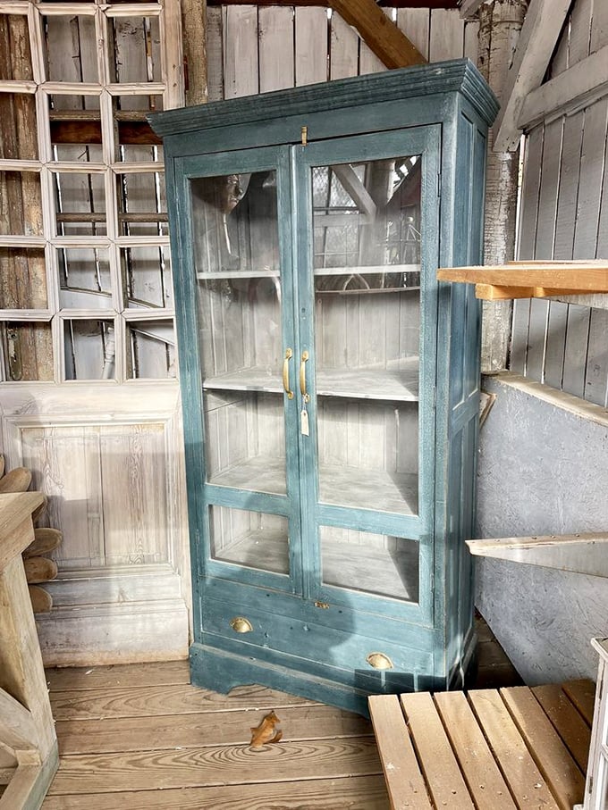 This weathered turquoise cabinet isn't just furniture&mdash;it's a character waiting to join the cast of your living space.