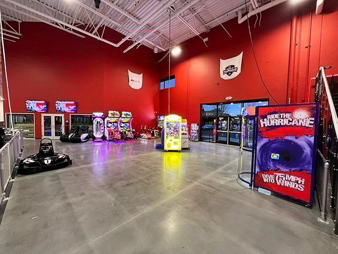 Between races, test your skills at arcade games where the stakes are lower but the trash-talking remains just as intense.
