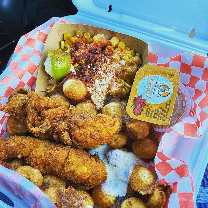 Chicken so golden it deserves its own Olympic medal. The perfect portable feast that makes car dining feel like a five-star experience.