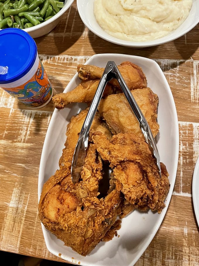 Golden-brown perfection that makes you wonder if you've ever truly experienced fried chicken before. The answer is probably no.