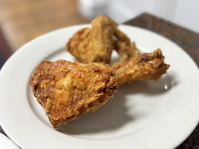 Golden-brown perfection that makes you wonder if the chicken volunteered for this delicious fate. Crispy skin, juicy meat—this is poetry on a plate.