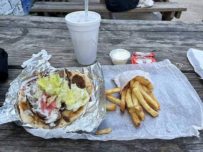 A properly packed gyro is like a well-crafted symphony&mdash;each element plays its part perfectly. This one deserves a standing ovation.