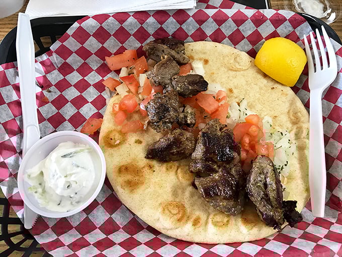 Meat so perfectly seasoned it could make vegetarians question their life choices. The tzatziki sauce is practically drinkable.