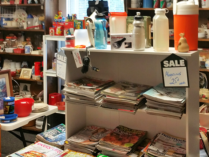 Magazines stacked like time capsules next to vintage thermoses&mdash;proof that yesterday's ordinary is today's extraordinary find.