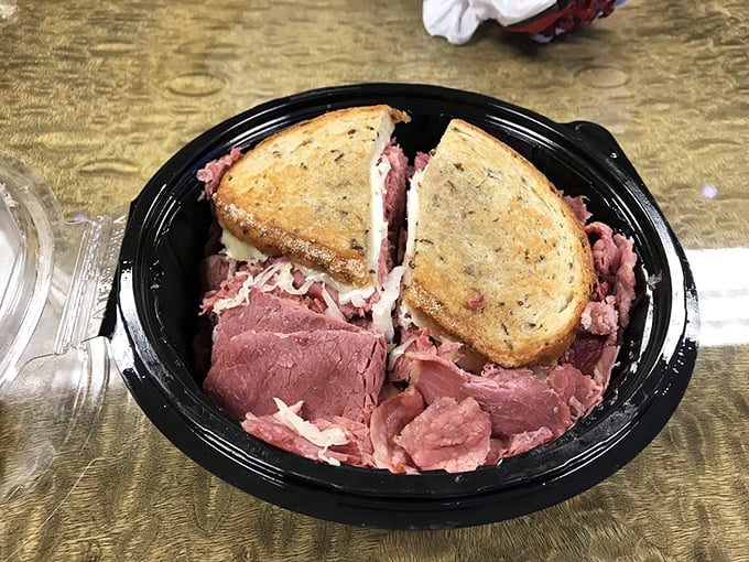 Meat architecture at its finest&mdash;this isn't just a sandwich, it's a skyscraper of corned beef that would make Chicago's builders proud.